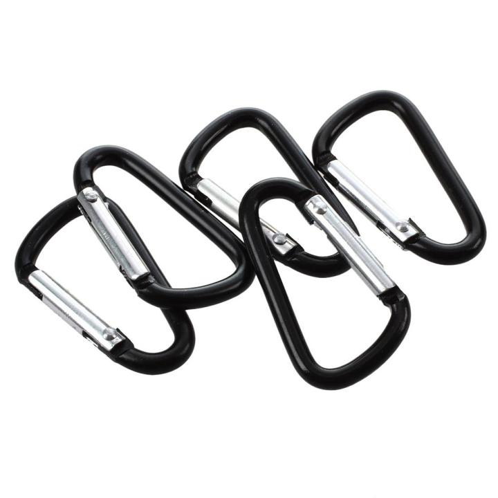 5x Hiking Spring Loaded 4mm Dia Black Aluminum Alloy Carabiner Hooks ...