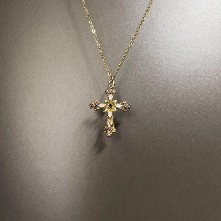【Extra Discount】Vintage Vintage Golden cro Gold Cross Long Clavicle ...