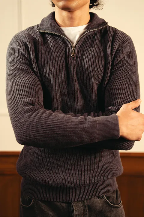 Zane Quarter Zip Sweater For Men - Ash Gray | Daraz.pk
