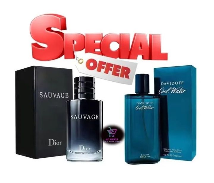 Pack of 2 David Off Cool Water & Dior Sauvage For Men Eau De Perfumes ...
