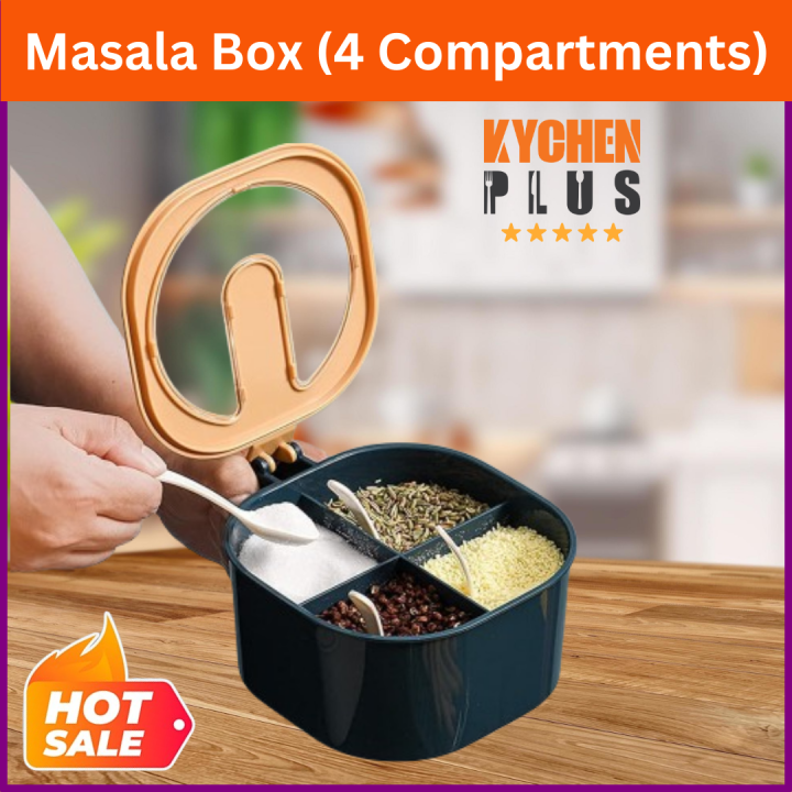 Masala Box | Spice box| Partition Kitchen Masala Box(4 in 1) | Portion ...