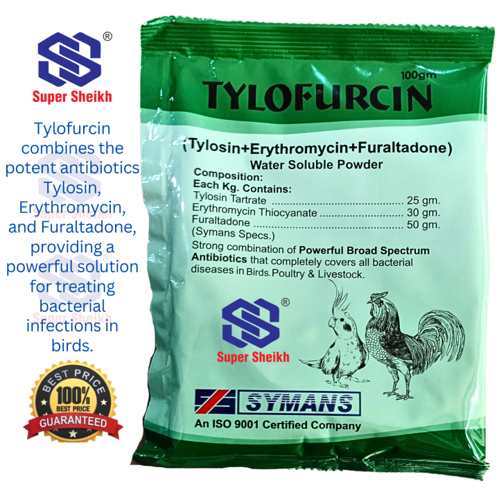 TYLOFURCIN 100g (Tylosin+Erythromycin+Furaltadone) For Parrots Finches ...