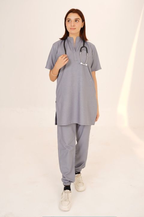 Scrub Suit with Mandarin Neck and Cuffed Jogger Bottoms | Scrub set for Doctors by Clozzi | Daraz.pk