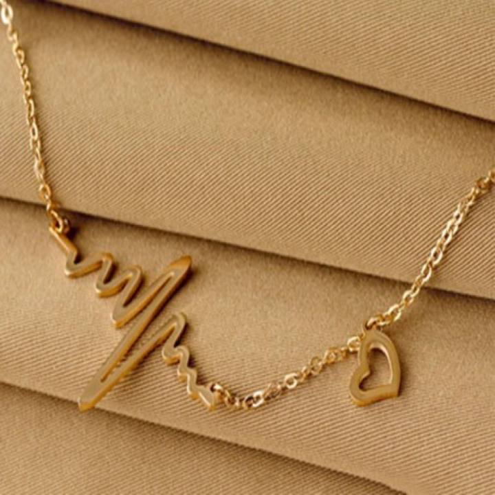Simple ECG Gold Plated Wave Heart Necklace Chic Ecg Pulse Charm Pendant ...