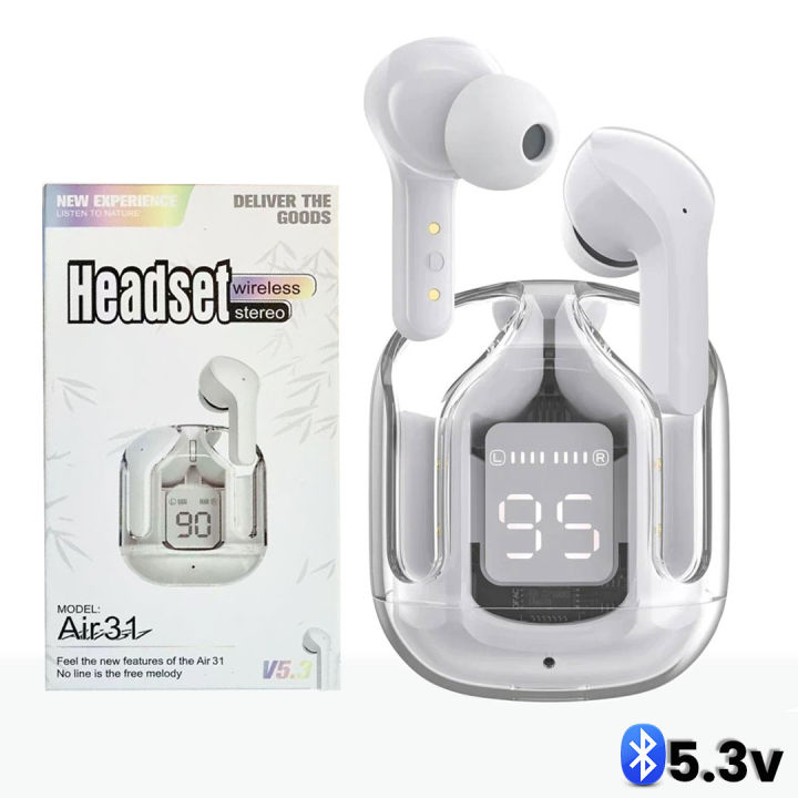 AIR 31 TWS ORIGINAL WITH BIG PACKING TRANSPARENT EARBUDS BLUETOOTH 5.3V ...