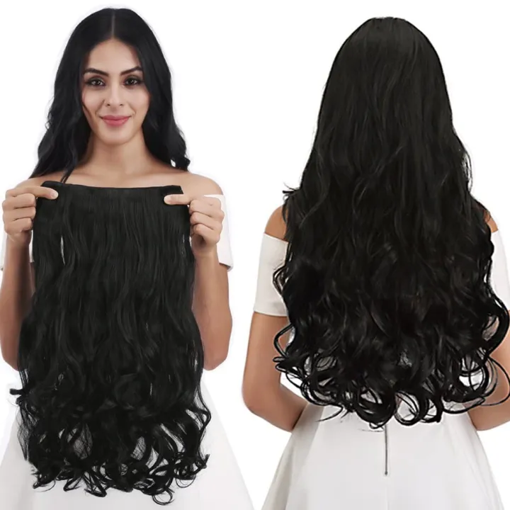 Hair Extensions 20‘’ Long Wavy Layered Hair Extensions with Transparent ...