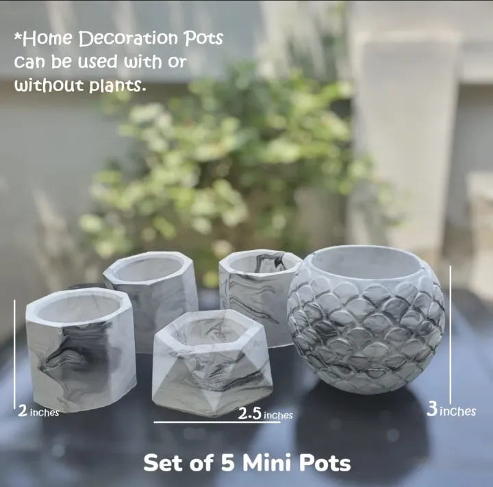 Set of 5 Mini Decorative Flower Pots for Home Office and Party ...
