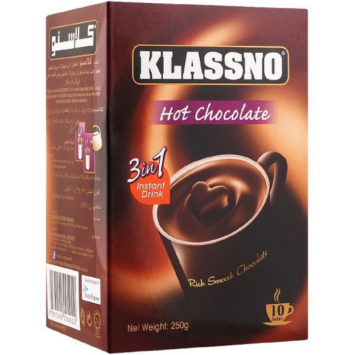 Klassno Hot Chocolate 3 In 1 Instant Drink Box of 10 Sachet x 25g ...