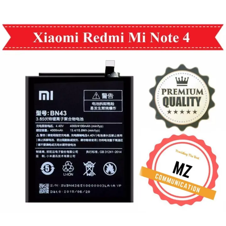 BN43 ORIGINAL BATTERY FOR XIAOMI MI REDMI NOTE 4 / 4x WITH 4100 MAH ...