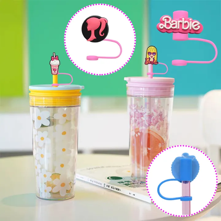 Reusable Barbie Cartoon PVC Straw Covers Airtight Dust Cap Splash Proof ...