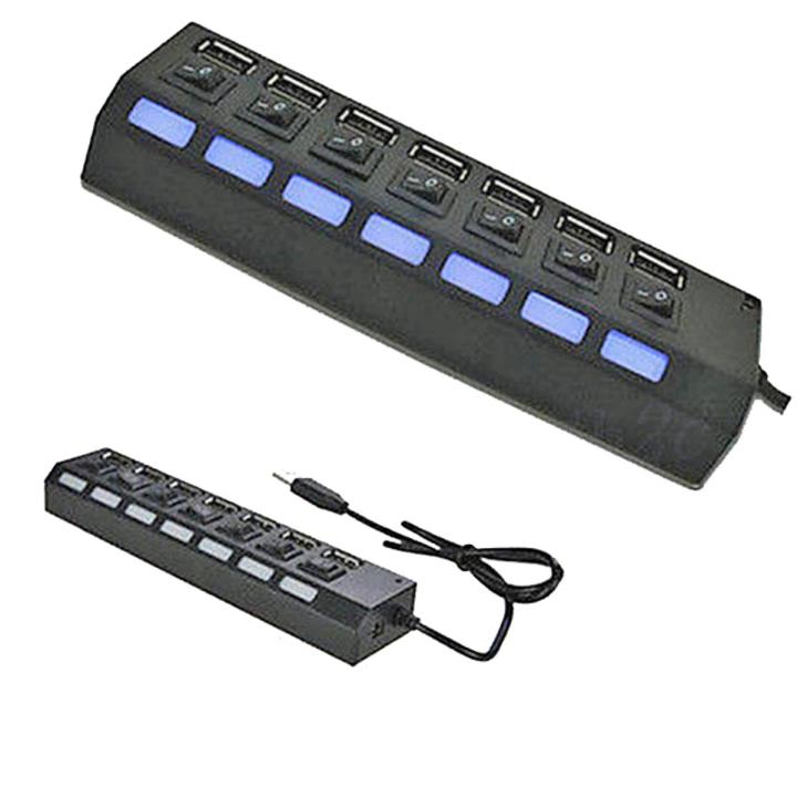 USB Hub 7-Ports High Speed with Individual Switches Indicator Lights ...