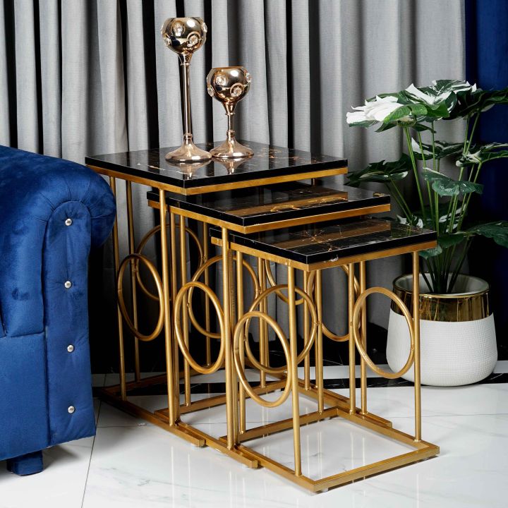 Blendzii Outleex® Premium Nesting Tables Set of 3 – Modern Black Round ...