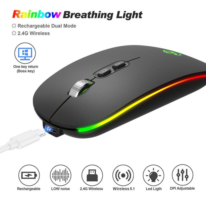HXSJ Bluetooth-Compatible Wireless Mouse RGB Light One Click Return to ...