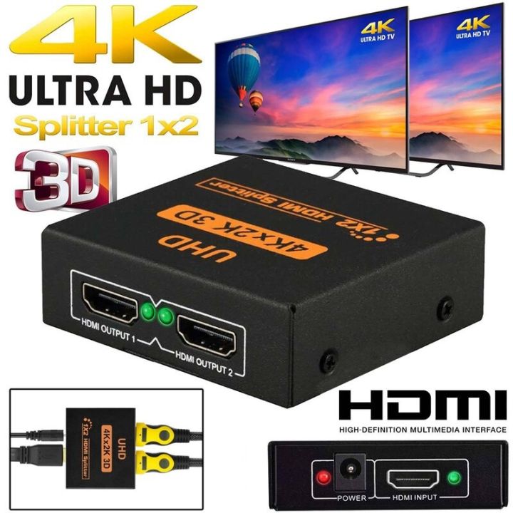 HDMI Splitter 2 Port 2K 4K Ultra HD, High-Speed HDMI Signal Duplicator ...