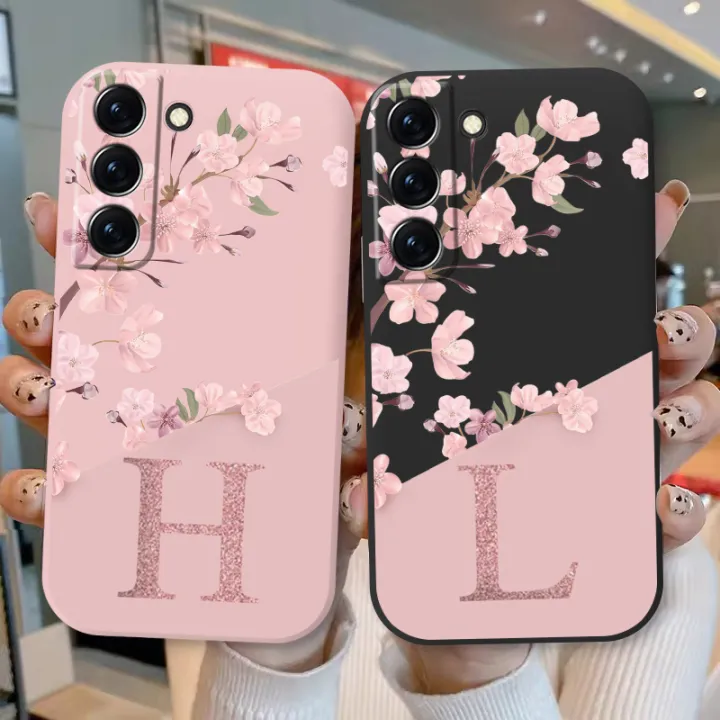 For Samsung Galaxy S22 S 22 Plus Phone Cover Pink Letters Cute Flowers ...
