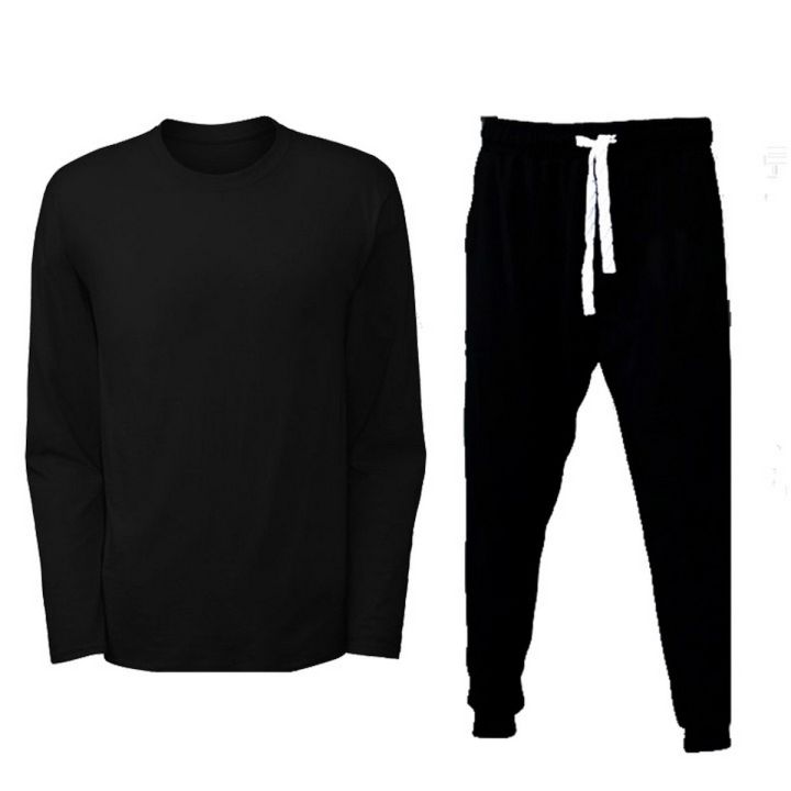 Plain Black Tracksuit Full Sleeves Black Tshirt And Trouser Double ...