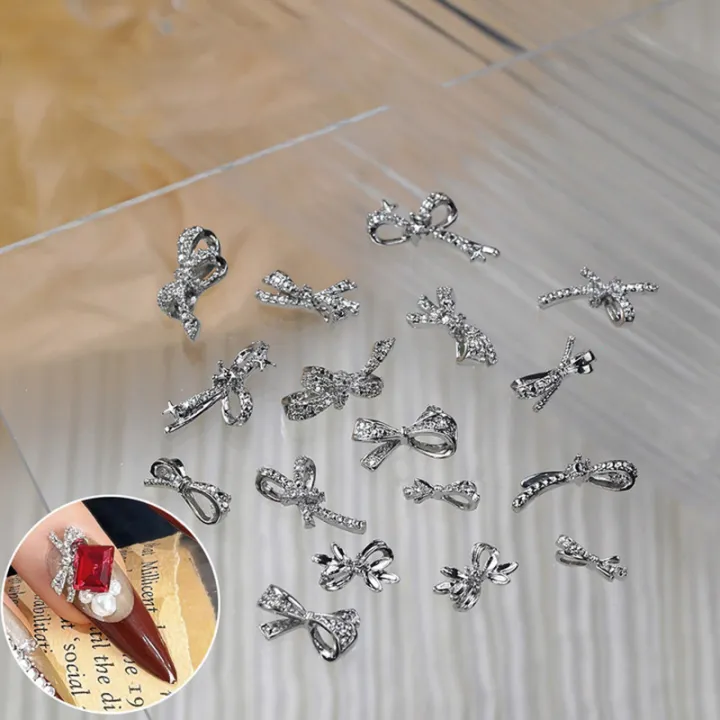 10Pcs Alloy Bow Diamond Luxury Heart Square Nail Art Rhinestones Gems ...