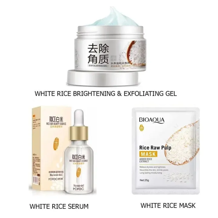 BIOAQUA & Pack Of 3 Rice Serum Exfoliating Rice Gel Face Scrub and Face ...