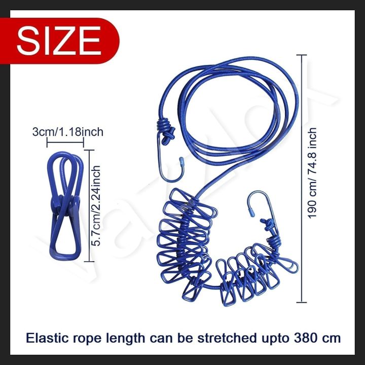 Multi Functional Portable Drying Rope with 12 Clips and 2 Hooks, Travel ...