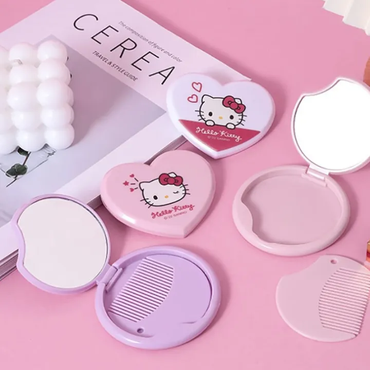 Double Sided Folding Mirror Cute Portable Mirror Comb Integrated Mini ...