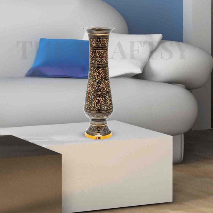 Handmade Brass Vase | Meenakari Enamel Artwork | Antique Gold Finish ...