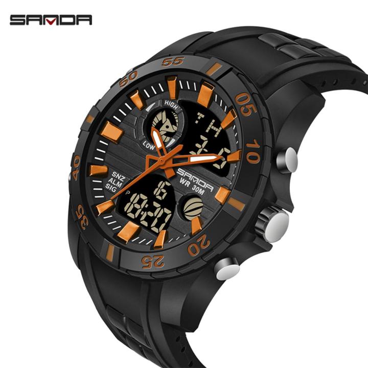 SANDA Fashion Original Sports Men's Watch LED Dual Display Waterproof ...