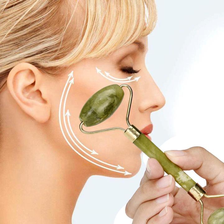 Manchoo 3 in 1 Jade Roller and Gua Sha Scraper Set, Natural Jade Stone ...