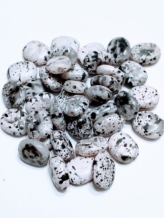 Black White Oval Plastic Beads for DIY Crafts - Pack of 35 Pcs / 15gms ...