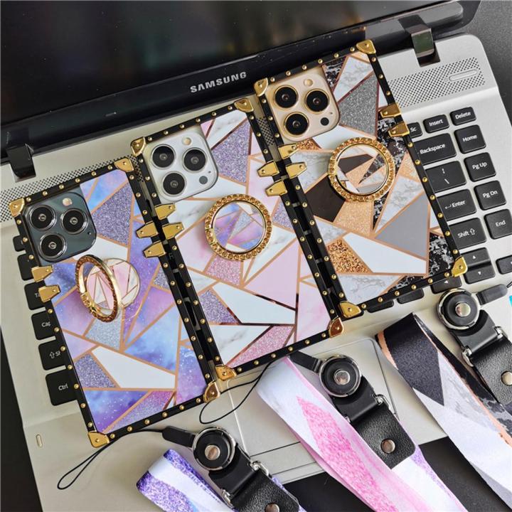 Fashion Glitter Geometric Splice Lanyard Cover Square Case For OPPO A1 ...