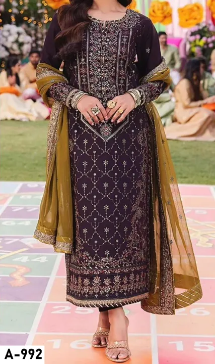 Luxury Chiffon 3Pc Embroidered Suit — Sequence & Adda Work - Unstitched ...