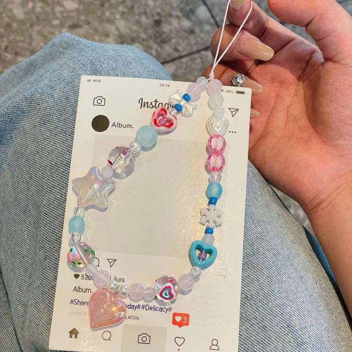 Girl's heart pink blue color matching CCD camera pendant phone case ...