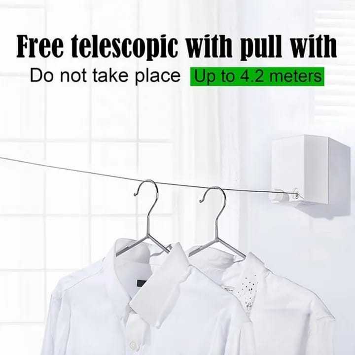 Wall Mounted Drying String Retractable Clothesline Heavy Duty Rope 4.2M ...