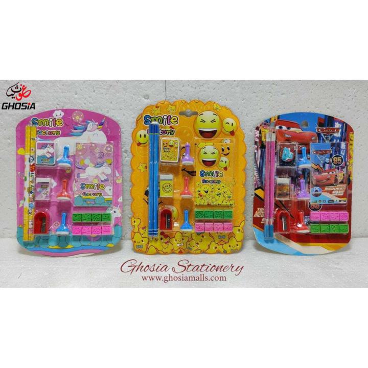 Cute Cartoon Theme Stationery Set With Multiple Cute Shape Stamps-Kids ...