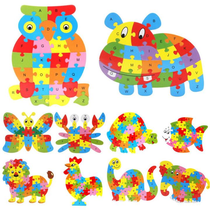 Baby Wooden Alphabet Animal Puzzle Kids Numbers English 26 Letters ...