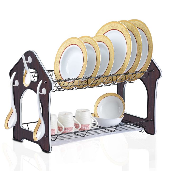 Introducing the 2-Layer Antique Wooden Panel Dish Drying Rack with ...