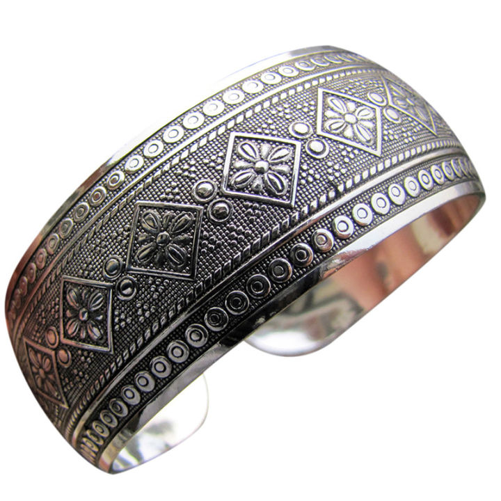 【Hot】Antic Tibetan Silver Plated Tibet Totem Bangle Jewelry Cuff Wide ...