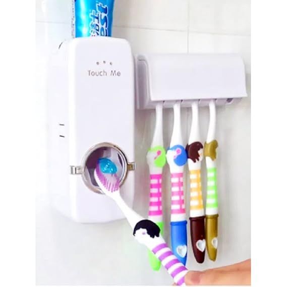 New Wall Mount Toothbrush & Toothpaste Organizer Set | Automatic Squeeze Toothpaste Dispenser ...