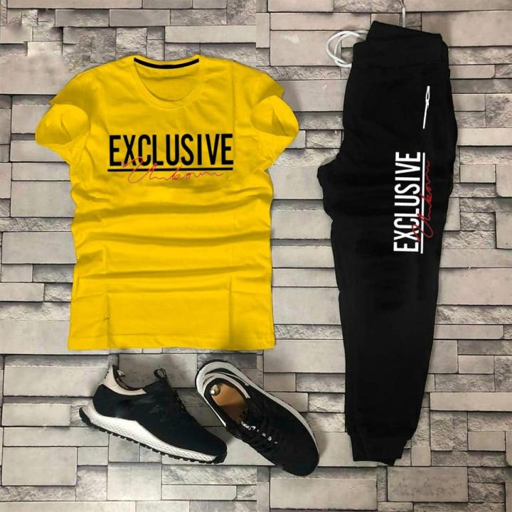 TRACKSUIT - Yellow & Black Summer Printed Tracksuit For Men & Boys ...