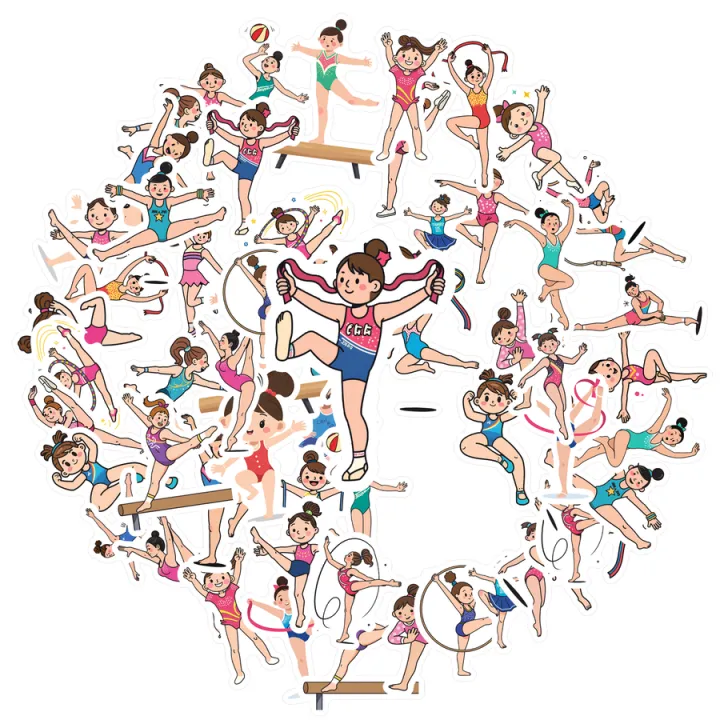 Adorable Design Gymnastics Sticker Cute Characters Playful Kids ...