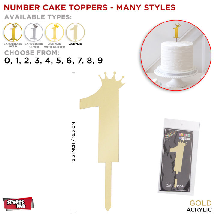 Numbers Cake Toppers 0-9 With Crown Caketopper Gold Acrylic With ...