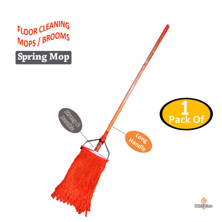 Floor Cleaning Spring Mops, Iron Handle White & Orange Rope Mop, Heavy ...