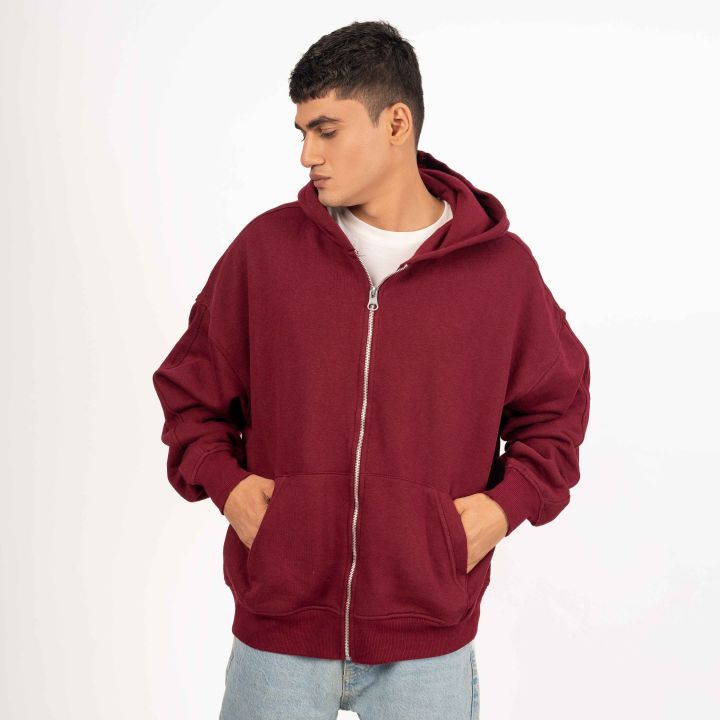 Zipper Oversized Hoodies For Men - Maroon | Daraz.pk