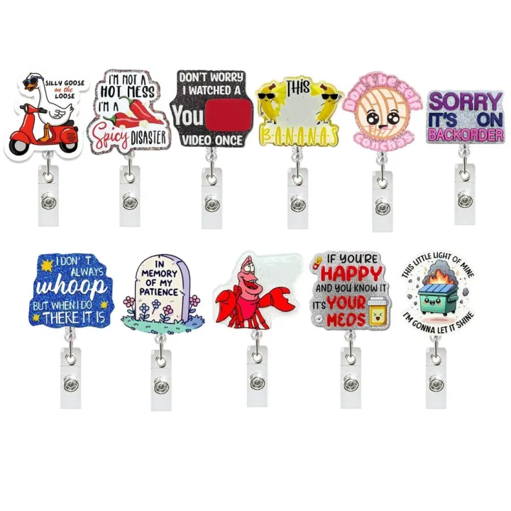 Retractable Badge Reel Acrylic Id Holder Glitter Flame Name Tag for ...