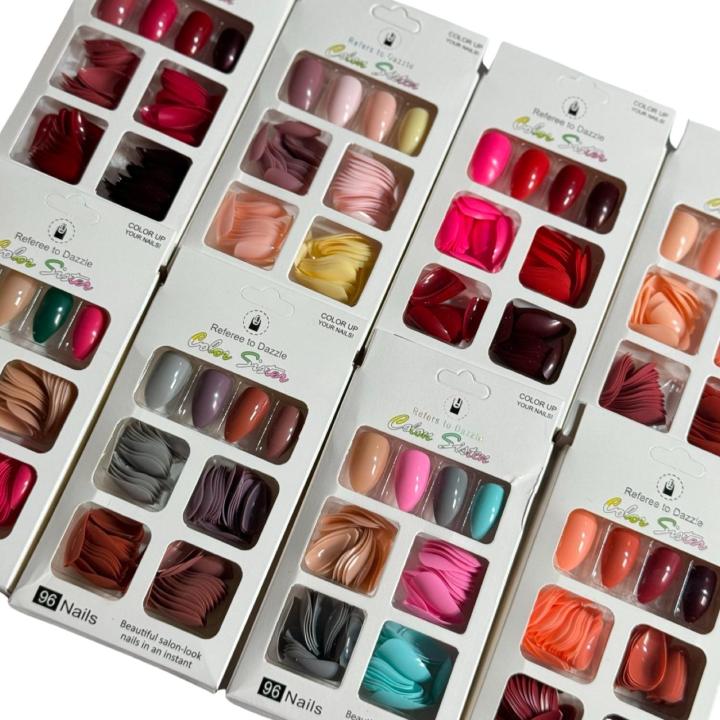 4 Multi Colors 96 pieces Almond And Coffin And Square Shape Nails For ...