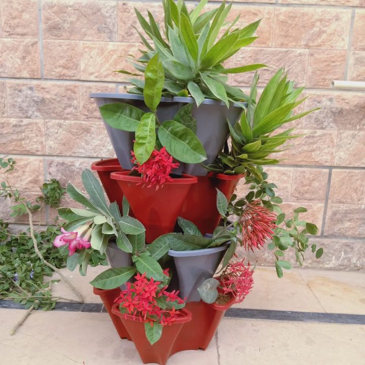 Plastic Stackable Vertical Flower Planting pot Garden Planter Decor ...