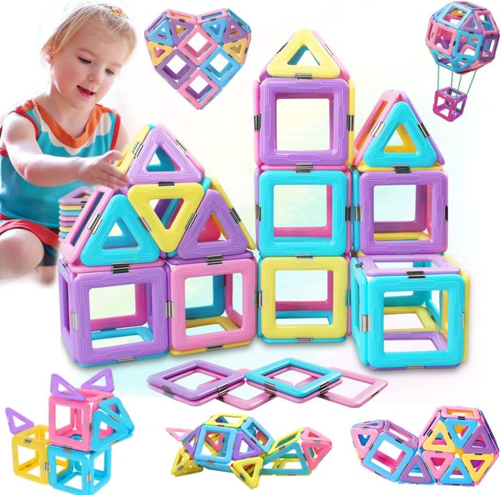 Magnetic Building Block - 40 Pcs Tile Kids Toy Blocks - 3D Blocks for ...