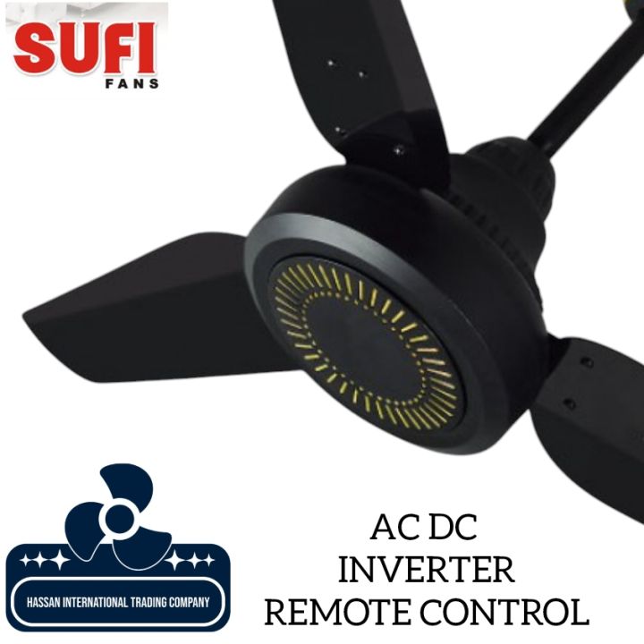 Sufi Fan Ceiling 56 Inch AC DC Inverter/Energy Saver Sparkle Model Black Color Digital display ...