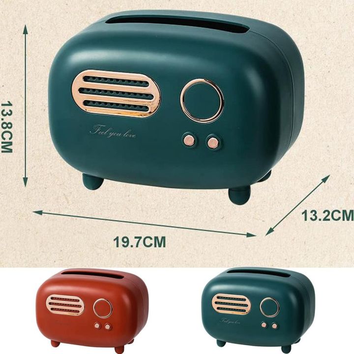 Retro Radio Design Tissue Box - Vintage Style Plastic Storage Organizer ...