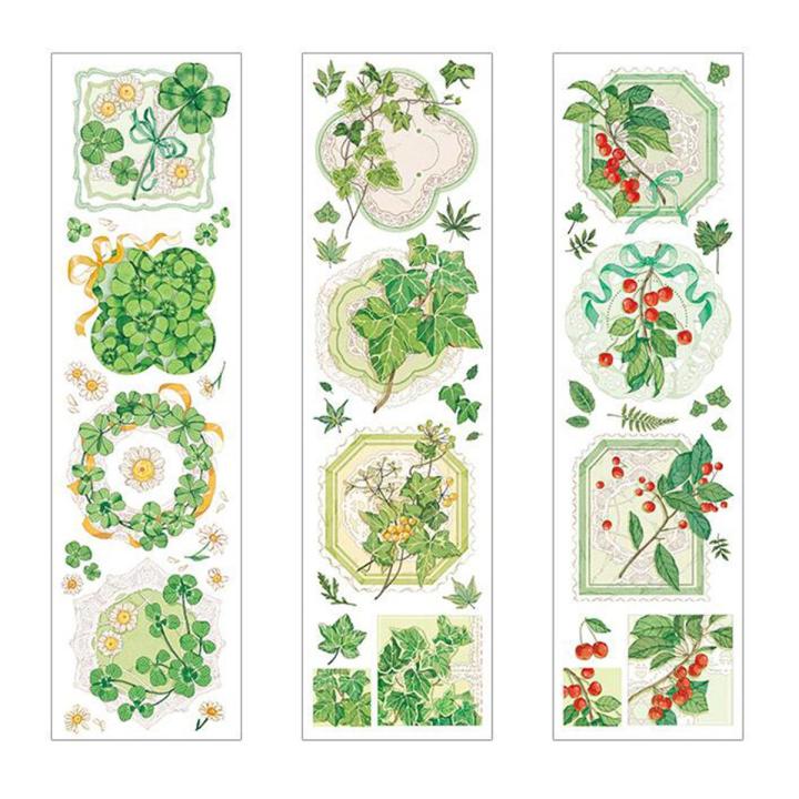 6 Sheets Fresh Green Style Leaf Letters Washi Paper Decorative Stickers ...