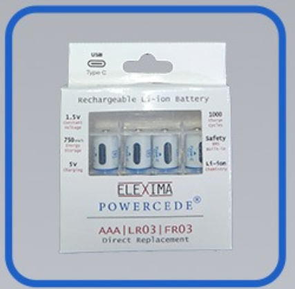 Rechargeable cell, AAA type, Elexima POWERCEDE , usb-c rechargeable ...